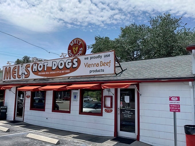 The iconic red and white sign beckons like a lighthouse for the hungry. Vienna Beef proudly proclaimed, Chicago-style authenticity guaranteed.