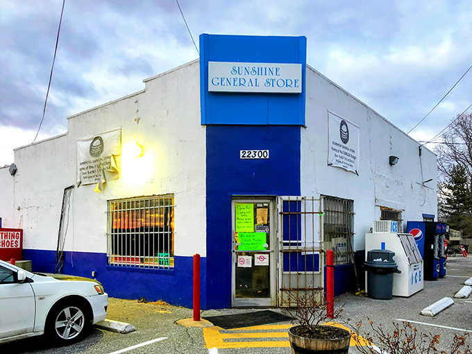 The blue and white fa&ccedil;ade of Sunshine General Store stands like a time capsule in Brookeville, beckoning hungry travelers with unpretentious charm.