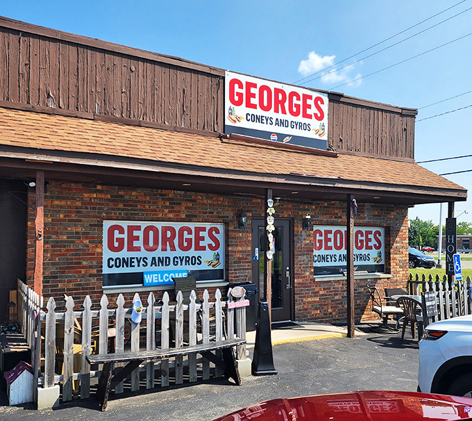 The unassuming exterior of George's Coneys and Gyros proves once again that culinary treasures often hide in plain sight along Ohio's suburban strips.