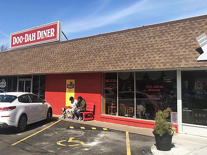 1. the banana bread french toast at this diner in kansas is so good, it&rsquo;s worth a road A bright red bench outside invites weary travelers to rest their feet before embarking on a journey of culinary delight inside.