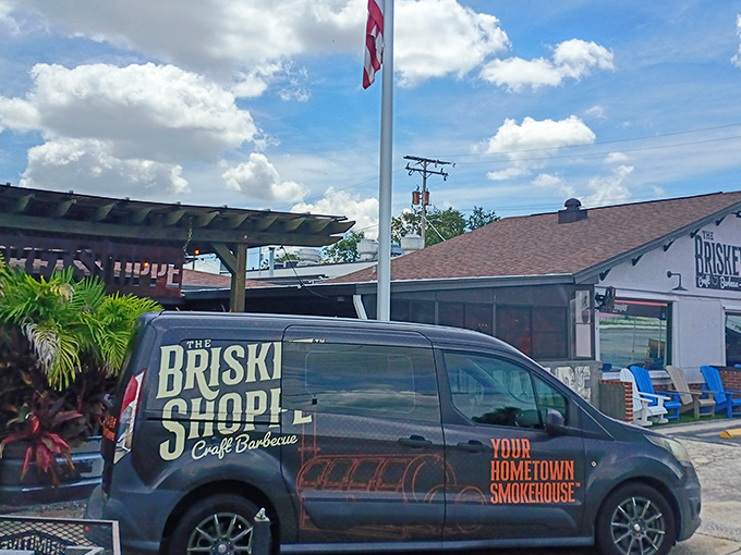 The Brisket Shoppe's delivery van promises "Your Hometown Smokehouse" – and boy, do they deliver on that promise.