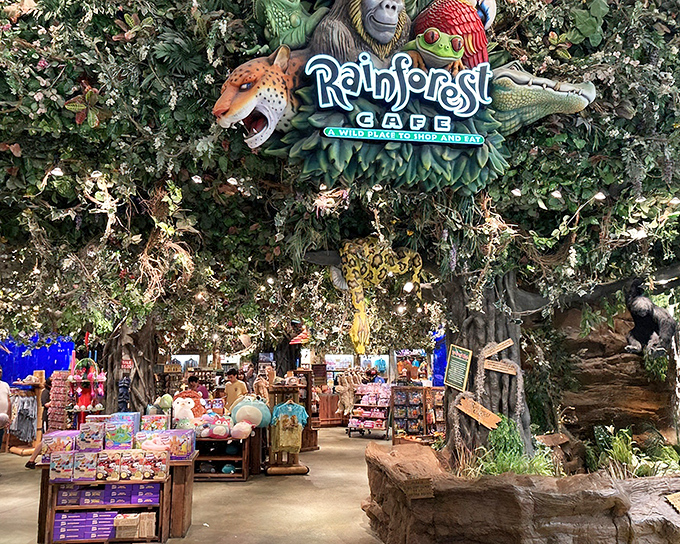 The entrance to Rainforest Cafe isn't subtle&mdash;it's like Mother Nature and Walt Disney had a business meeting and decided to go all in.