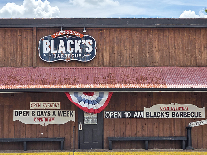 With its rustic facade and unmistakable red roof, Black&rsquo;s Barbecue is a Lockhart legend&mdash;where the smoke&rsquo;s always rising and the flavor hits like true Texas heritage.