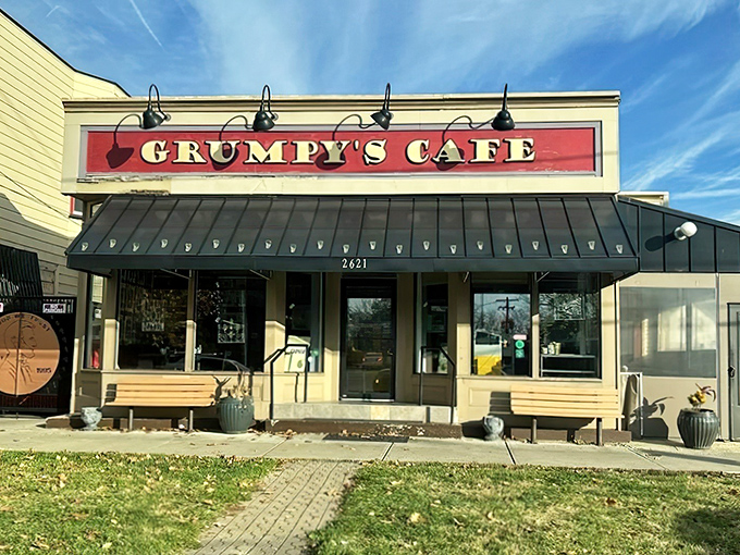 Don't let the name fool you&mdash;there's nothing grumpy about this cheerful storefront with its welcoming benches and neighborhood charm.