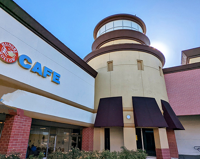 The lighthouse-inspired tower makes Hungry Hollow impossible to miss, standing like a beacon for breakfast lovers searching for their morning salvation.