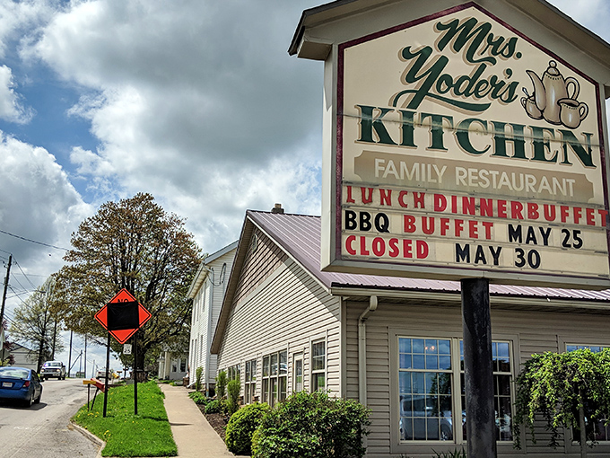 The modest exterior of Mrs. Yoder's Kitchen belies the culinary treasures within. Like finding Shakespeare writing in a garden shed.