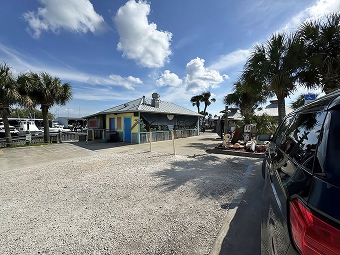 Paradise found! The Oar House's sandy approach and thatched roof tiki structure instantly signals you've discovered authentic Florida coastal living.