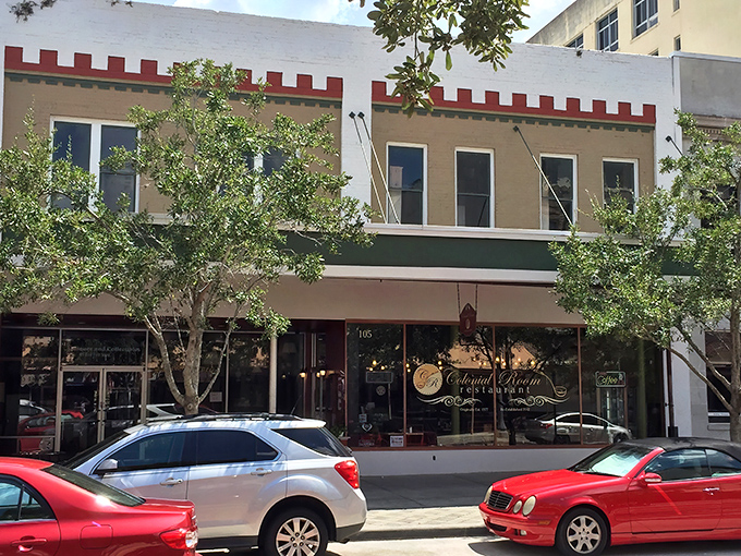 The historic facade of Colonial Room Restaurant stands proudly in downtown Sanford, a time capsule of Florida dining tradition waiting to be discovered.