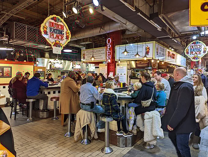 The bustling counter at Dutch Eating Place draws crowds for good reason—simple food done extraordinarily well in Philadelphia's historic Reading Terminal Market.