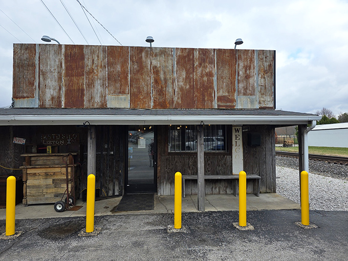 The rusted metal exterior isn't just for show—it's a promise of authenticity that says, "We're serious about barbecue, not interior design."