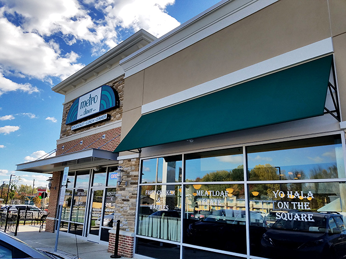 Metro Diner's inviting exterior promises comfort food paradise with its signature teal awning and stone-brick fa&ccedil;ade. Pennsylvania's answer to diner heaven awaits inside.