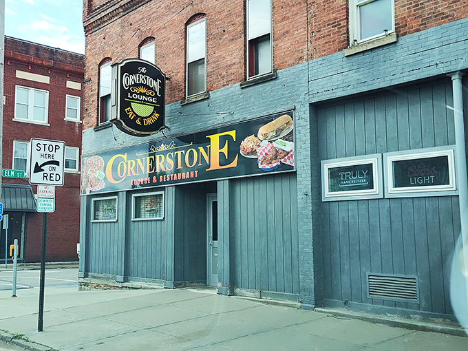 The brick facade of Cornerstone stands proudly on Warren's streets, a beacon of comfort food that's been satisfying locals long before "foodie" was even a word.