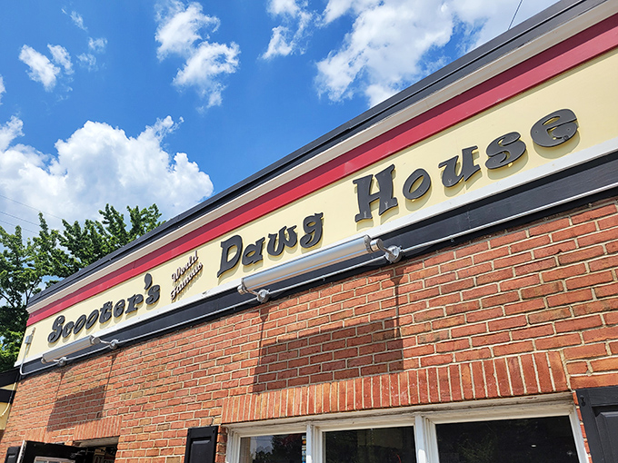 Scooter's bold signage promises what lies within&mdash;a temple of tubular meat worship under the Ohio sky.