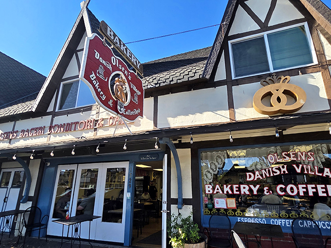 The storybook facade of Olsen's Danish Village Bakery looks like it was plucked straight from a Hans Christian Andersen tale and dropped into sunny California.