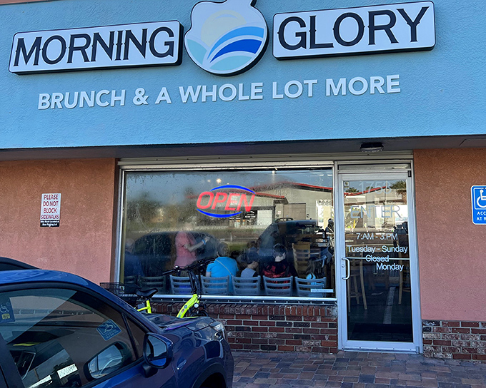 The unassuming storefront promises "Brunch & A Whole Lot More" – a breakfast understatement if I've ever heard one.