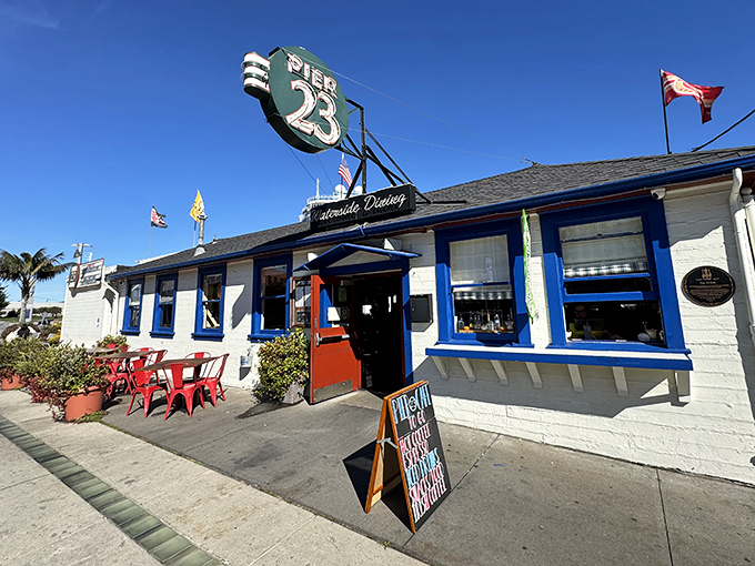 That classic blue and white charm says "come on in" louder than any neon sign ever could.