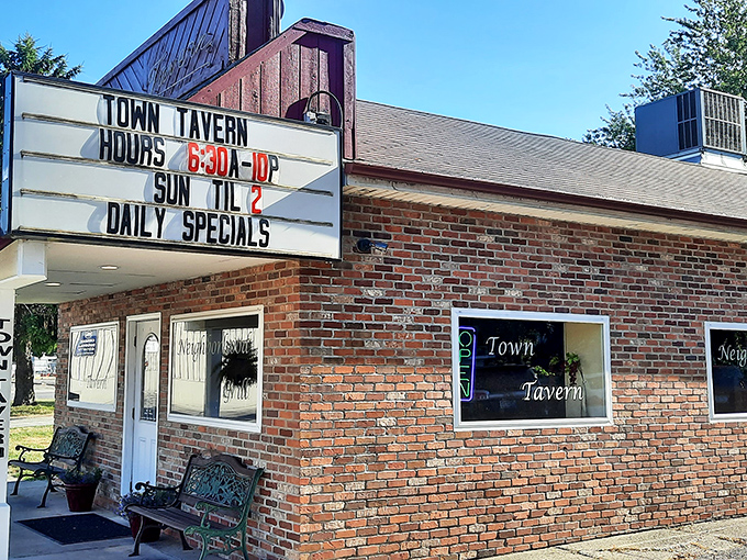 The unassuming brick exterior of Auburn Town Tavern hides culinary treasures within, like finding a vintage Rolex at a yard sale.