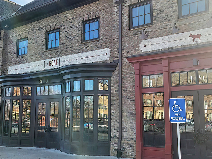 Another angle reveals The Goat's brick-and-beam charm, where suburban meets stylish without trying too hard.