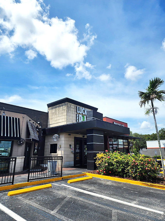The iconic Lucky Dill storefront stands proud in Palm Harbor, bringing a genuine slice of Brooklyn to Florida's sunny shores.