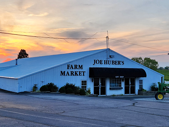 The unassuming exterior of Joe Huber's belies the culinary treasures within, like finding a diamond in Indiana's rolling farmland.