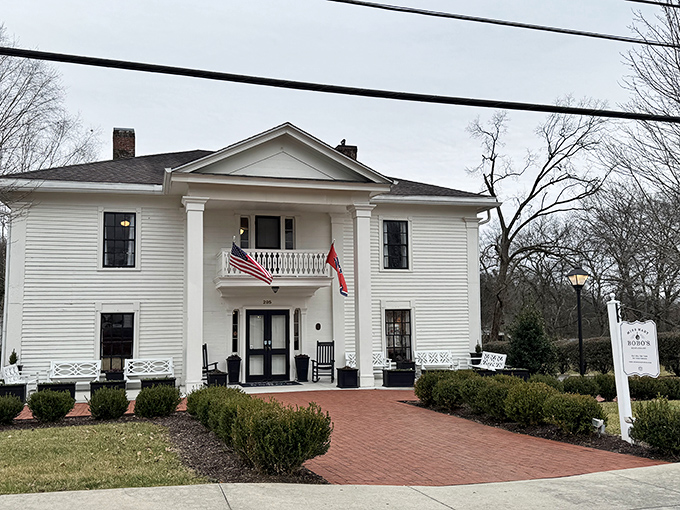The stately white columns and classic Southern architecture of Miss Mary Bobo's welcome you like an old friend inviting you over for Sunday dinner.