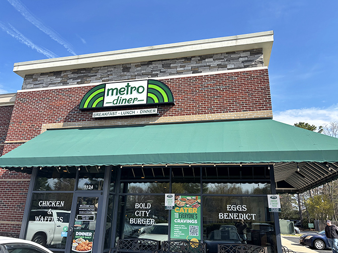 The brick facade and green awning of Metro Diner isn't trying to impress anyone&mdash;until you taste what's cooking inside. Classic Americana at its finest.