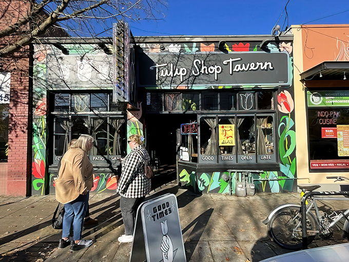 The vibrant tulip murals adorning Tulip Shop Tavern's exterior aren't just pretty decoration&mdash;they're a promise of the colorful flavors waiting inside this North Portland gem.