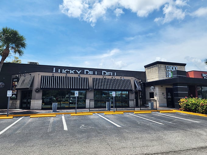 The unassuming exterior of Lucky Dill Deli stands like a culinary speakeasy – no flashy gimmicks, just the promise of authentic New York flavors under the Florida sun.