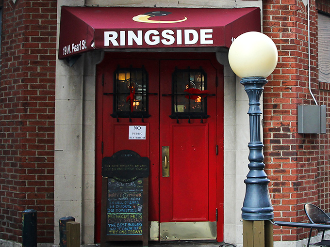 That iconic red door isn't just an entrance&mdash;it's a portal to burger paradise. The brick exterior whispers "historic," but screams "get in here now!"