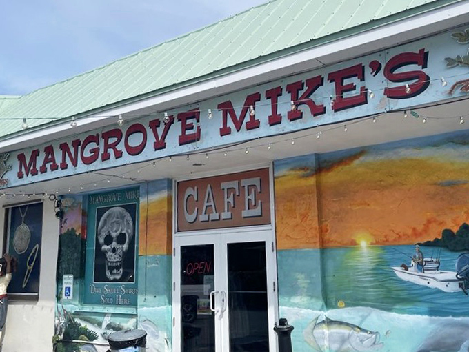 That giant shark statue isn't compensating for anything&mdash;Mangrove Mike's food is every bit as impressive as its toothy greeter. 