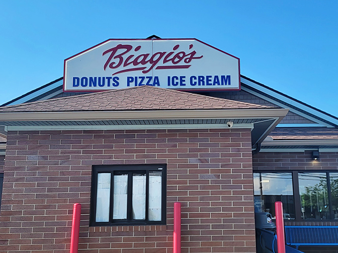 The sign says it all: donuts, pizza, and ice cream. It's like the holy trinity of comfort food found its forever home in Eastlake.