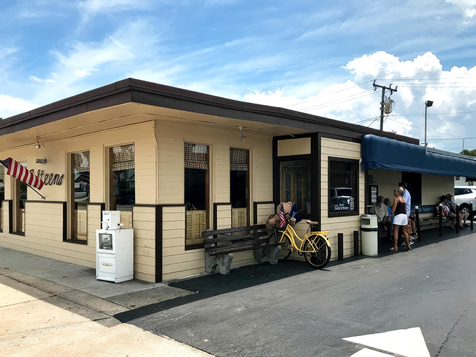 The unassuming exterior of O'Steen's stands like a humble guardian of seafood secrets. No fancy frills, just the promise of Florida's finest catches inside.