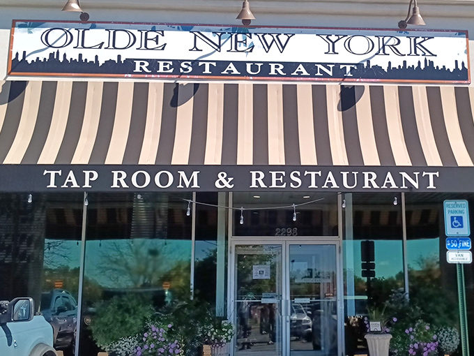 The classic striped awning and vintage signage of Olde New York isn't just inviting&mdash;it's practically waving you in for pierogies and good times. 