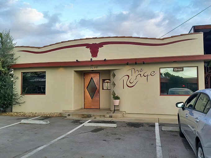 The iconic bull silhouette and copper diamond door welcome hungry travelers to this unassuming culinary oasis in tiny Santa Margarita.
