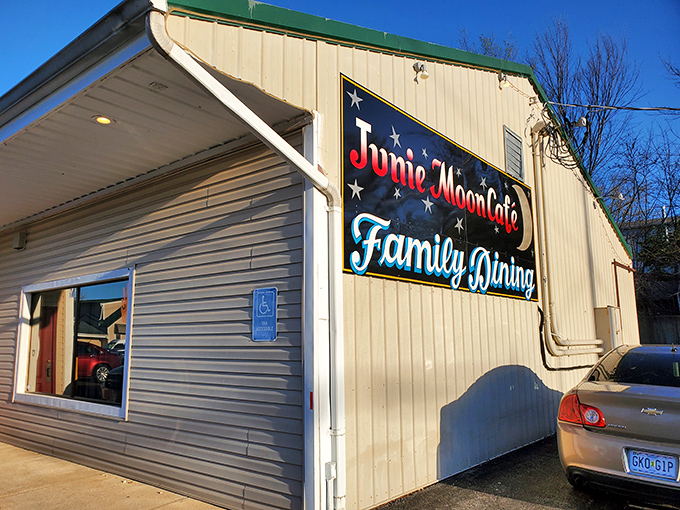 The colorful "Family Dining" sign promises exactly what you'll find inside: meals that taste like someone's grandmother is working the kitchen.