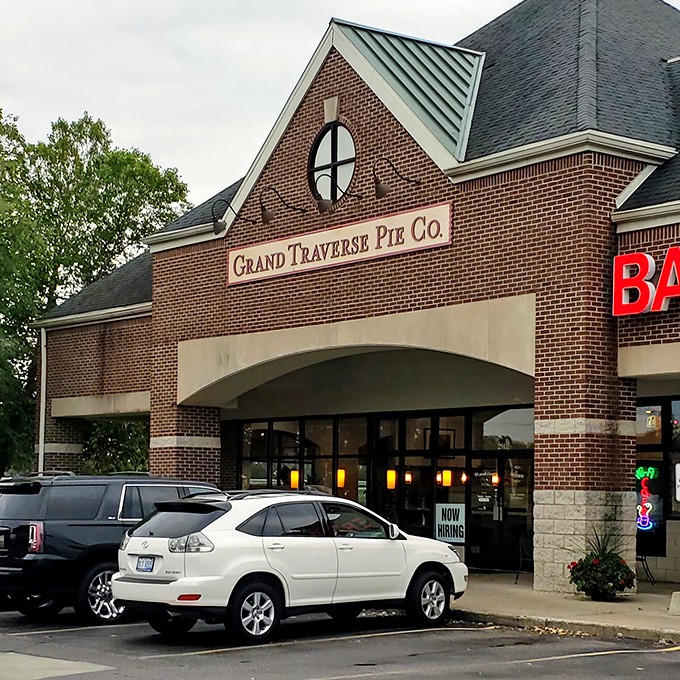 Another angle of Michigan's temple to flaky crusts and fruit fillings. The "Now Hiring" sign means someone's about to have the sweetest job interview ever.