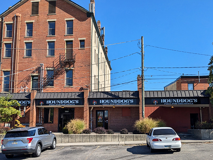 The brick facade of Hounddog's promises "Pizza for the People" &ndash; a democratic approach to deliciousness that Columbus residents have embraced wholeheartedly.