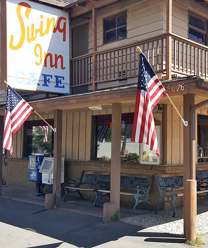 Those vintage flags and wooden charm whisper stories of countless meals and memories made right here.