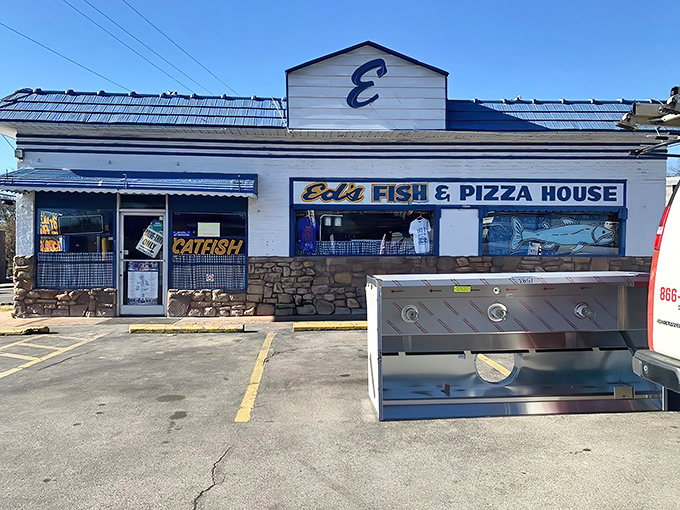 The blue-trimmed white building might not scream "culinary destination," but locals know this modest exterior hides Nashville's best-kept seafood secret.