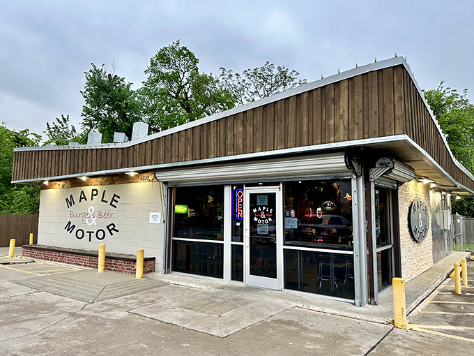 The unassuming exterior of Maple & Motor stands like a culinary speakeasy, promising delicious secrets to those in the know.