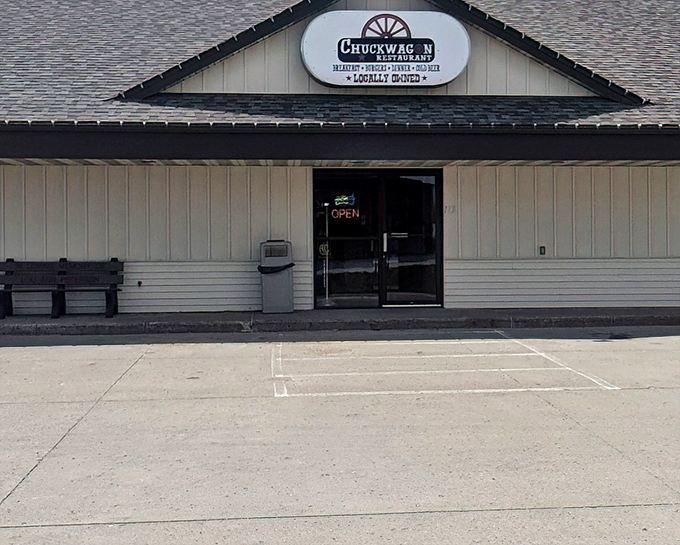 The unassuming exterior of Chuckwagon Restaurant stands like a culinary oasis in Adair, promising homestyle treasures within its humble walls.