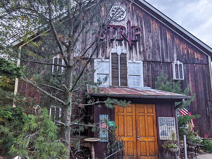 This weathered barn exterior whispers promises of something extraordinary happening inside &ndash; and boy, does it deliver on that promise.