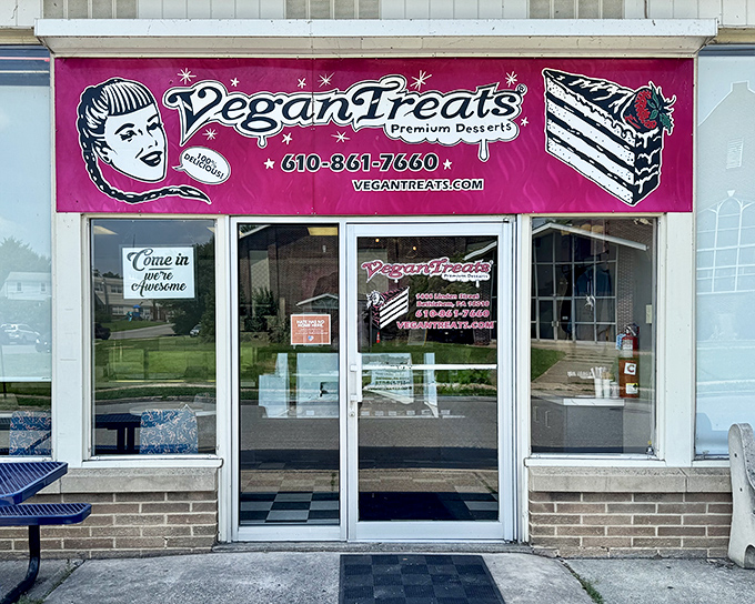 The hot pink storefront of Vegan Treats beckons like a rockabilly dessert oasis in Bethlehem. Come for the retro vibe, stay for the life-changing pastries.