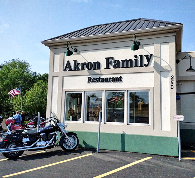 The unassuming exterior of Akron Family Restaurant hides culinary treasures within. Sometimes the best food comes from places that don't need fancy facades.