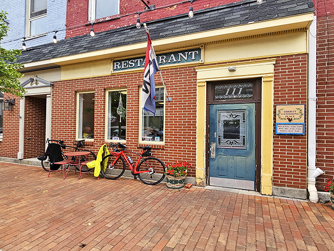 The classic brick fa&ccedil;ade of Liberty Gathering Place welcomes you like an old friend, complete with bicycles parked outside &ndash; a true small-town Ohio greeting.