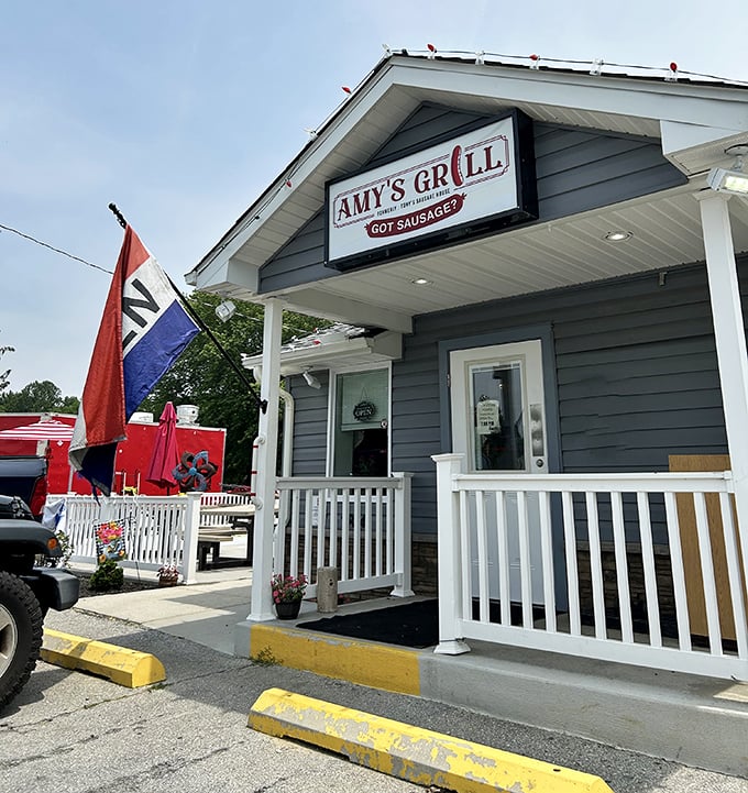 From another angle, the modest blue-gray building with its welcoming porch railing invites you in like a friend saying, "Trust me, you need to try this."