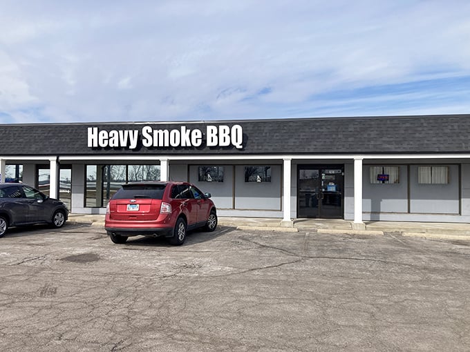 The unassuming storefront of Heavy Smoke BBQ proves once again that barbecue brilliance often hides in plain sight. Missouri's smoke masters don't need fancy facades.