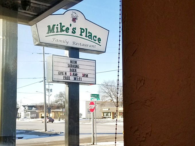 The iconic Mike's Place sign promises simple pleasures: family dining, cold beer, and free Wi-Fi &ndash; the holy trinity of roadside comfort.