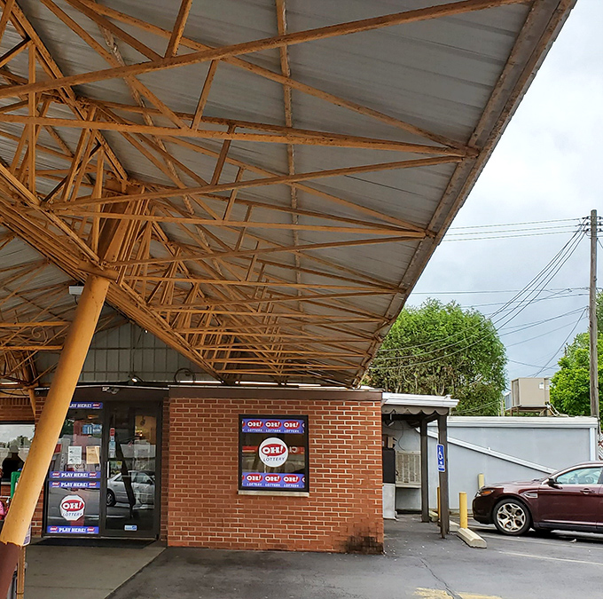 That distinctive covered entrance isn't winning architectural awards, but it's sheltering generations of hungry Ohioans from both rain and mediocre chain restaurants.