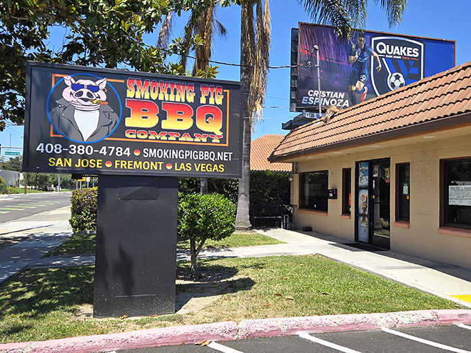 The iconic Smoking Pig BBQ sign welcomes hungry pilgrims with its cartoon mascot &ndash; a sunglasses-wearing pig who clearly has more swagger than most of us.